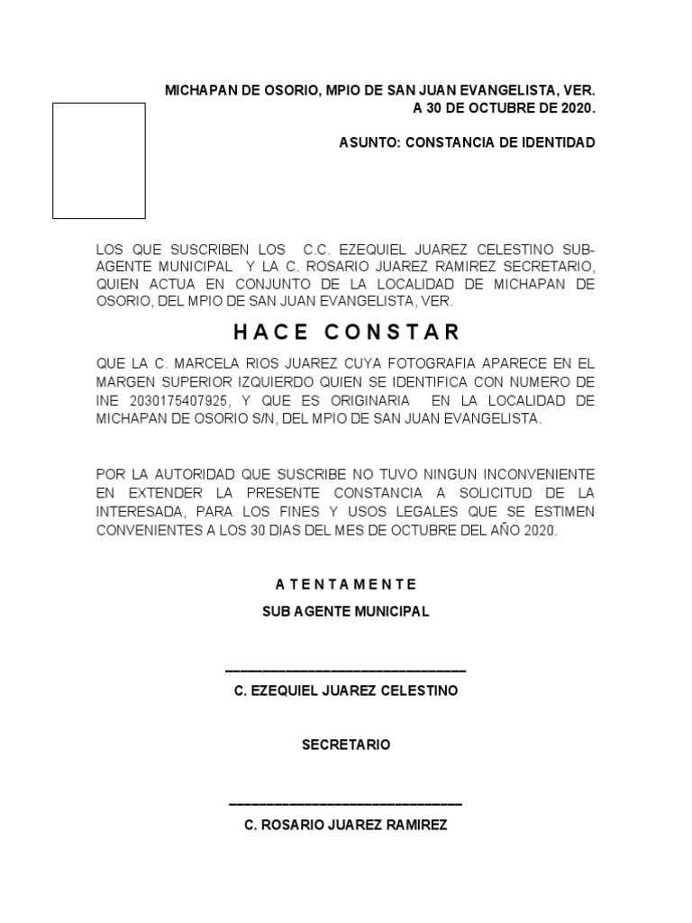 Constancia de Identidad | PDF