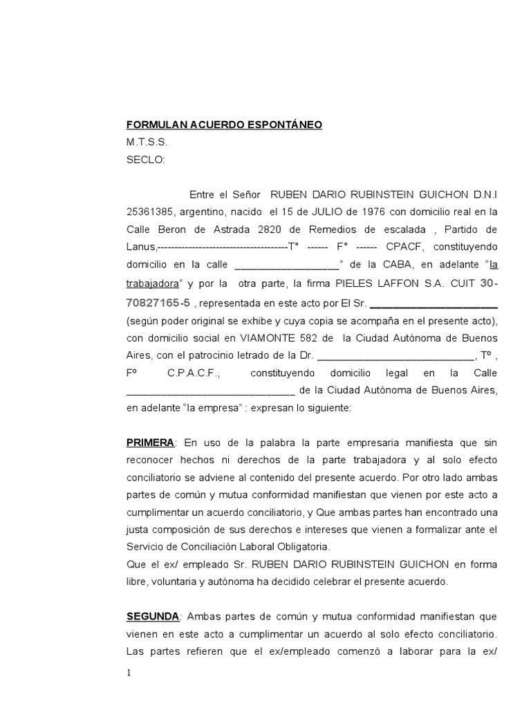 Formulan Acuerdo Espontaneo Seclo | PDF | Daños y perjuicios