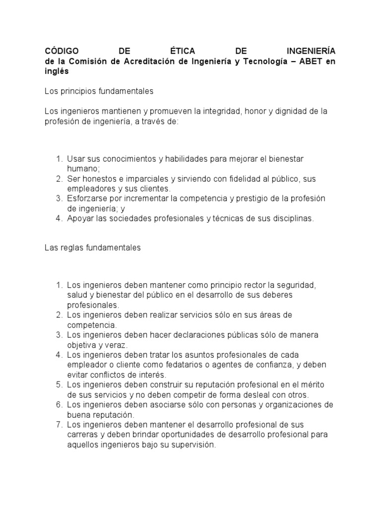 Código De ética De Ingeniería Pdf