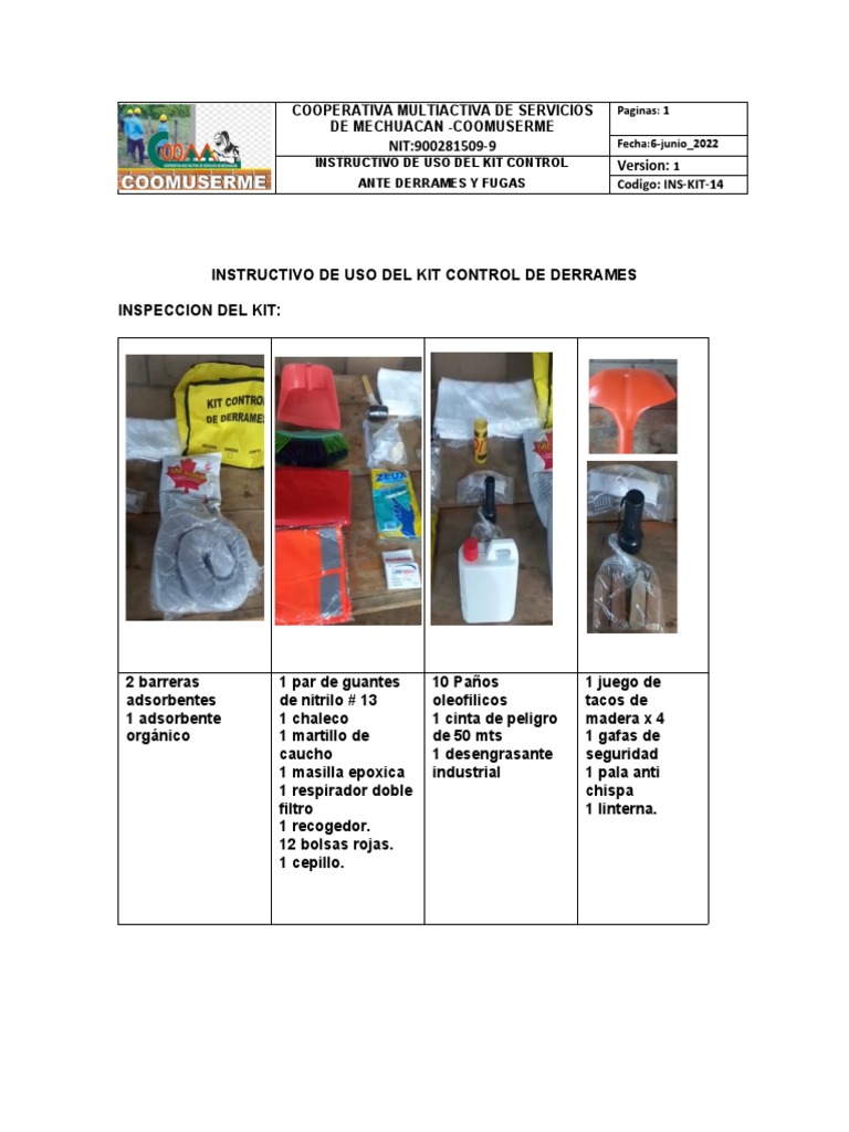 Instructivo de Uso Kit Control de Derrames | PDF | Adsorción | Naturaleza