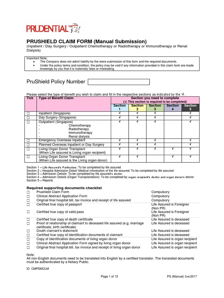 PRUshield_claim_form_manual_submission | PDF | Hiv/Aids | Hospital
