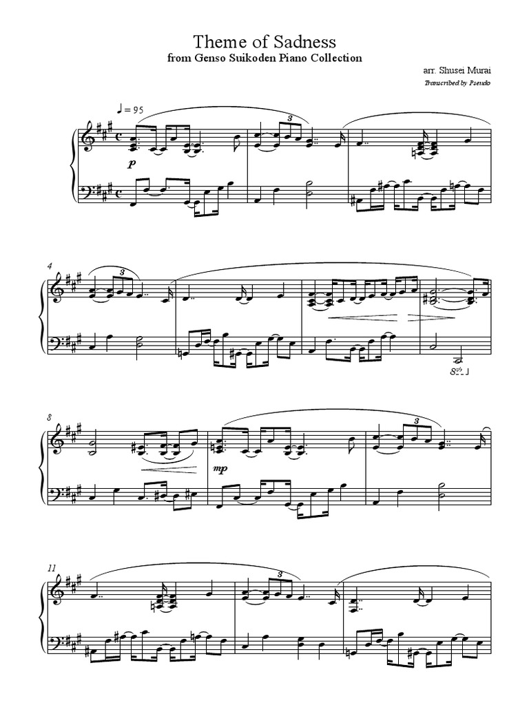 Partition Piano Genso Suikoden - Theme of Sadness | PDF