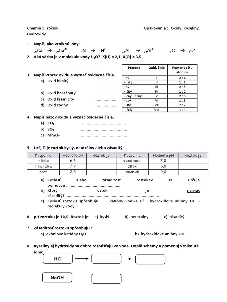 PL - Oxidy, Kyseliny, Hydroxidy | PDF