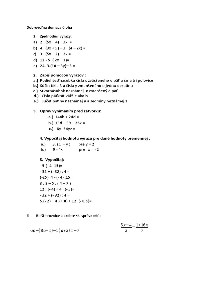 Dobrovoľná Domáca Úloha | PDF