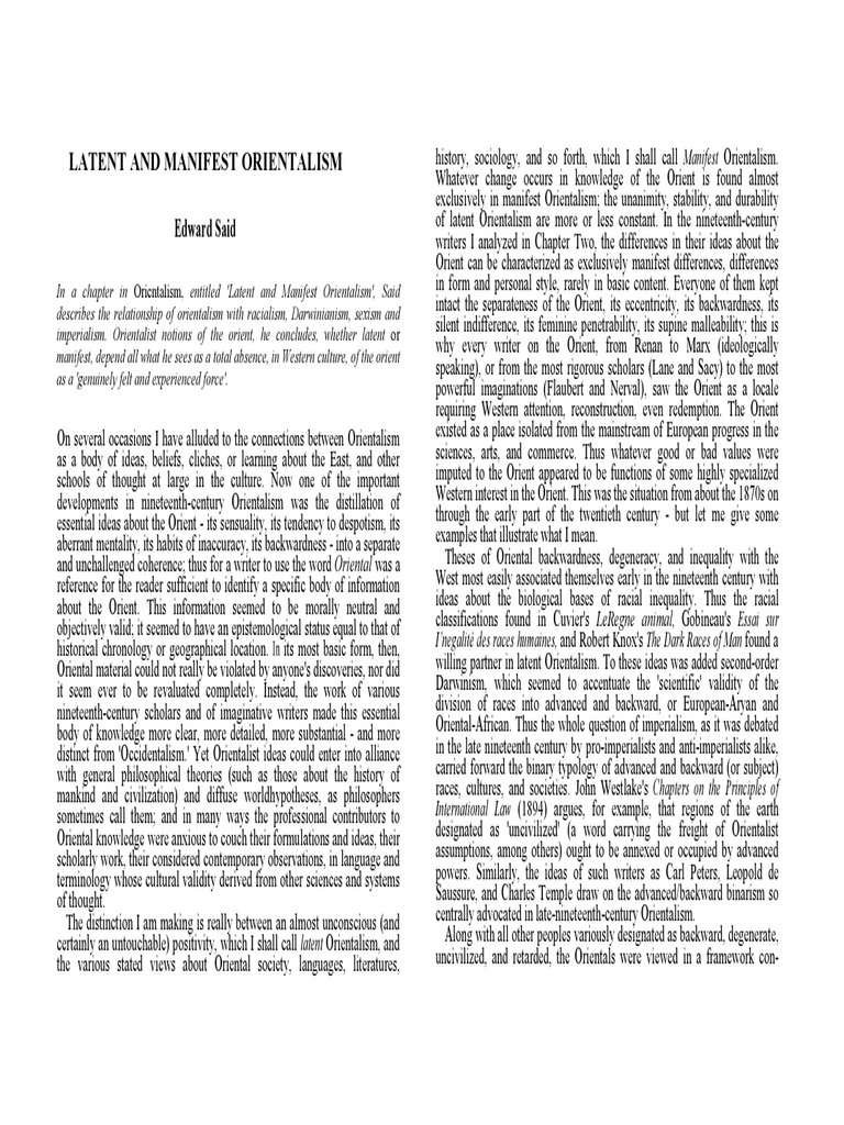Orientalism Latent and Manifest 2 | PDF | Orientalism (Book) | Orientalism