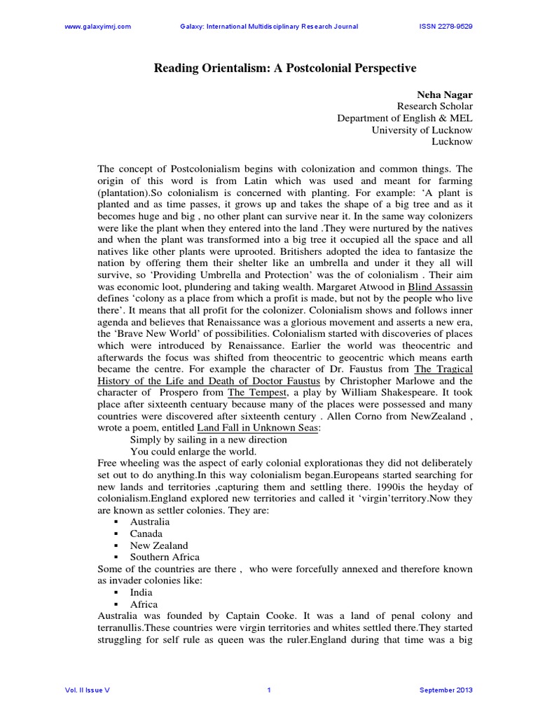 Reading Orientalism A Postcolonial Perspective Use VIMP | PDF | Orientalism (Book) | Postcolonialism