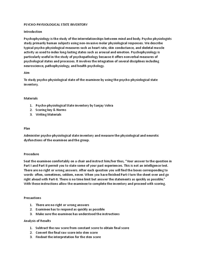 Psychophysiological Manual | PDF | Psychophysiology | Psychology