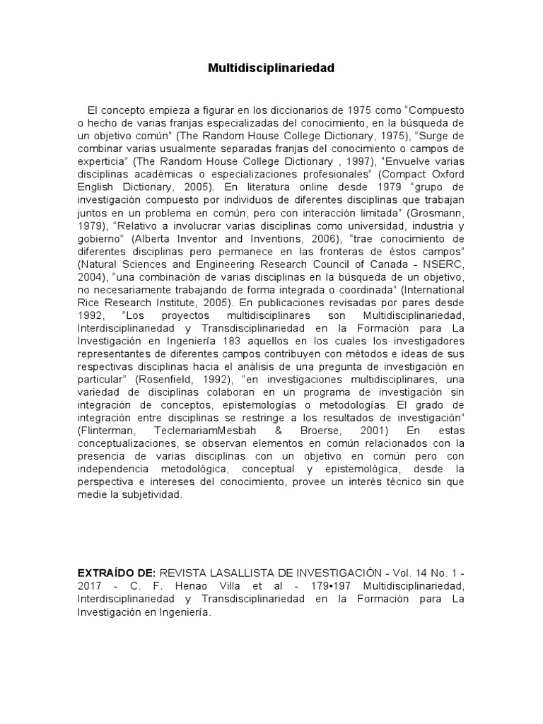 Multidisciplinariedad | PDF | Conocimiento | Interdisciplinariedad