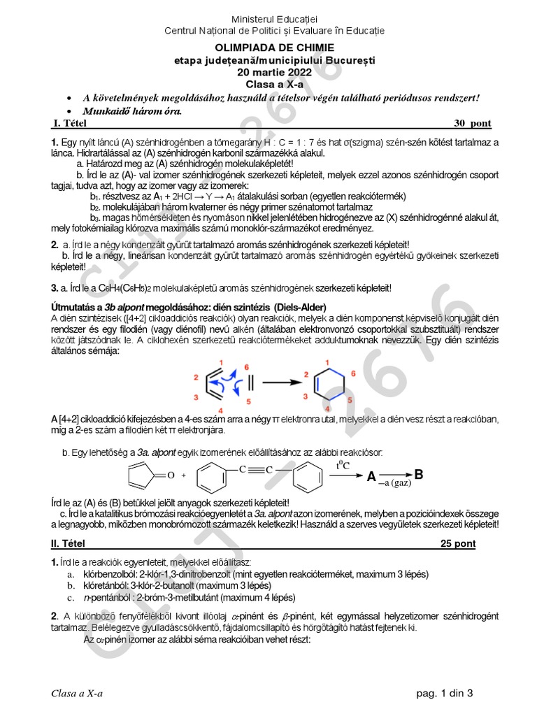 OJChimie Clasa 10 2022 Subiecte LMA | PDF