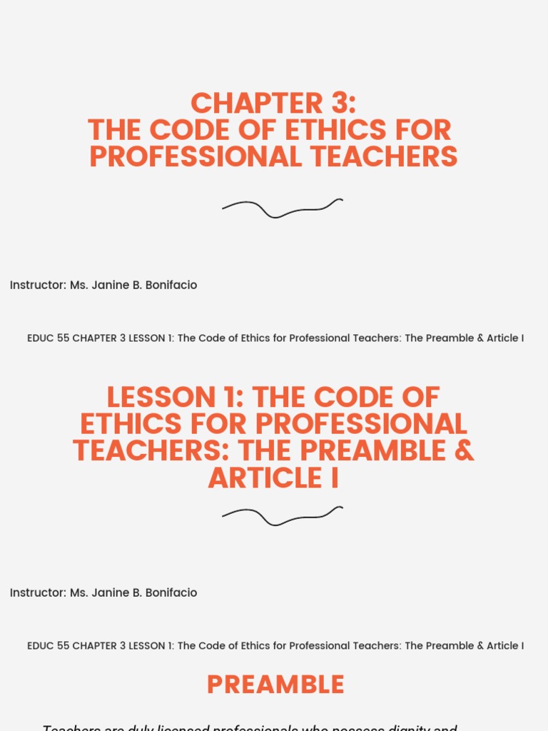 Chapter 3 The Code of Ethics For Professional Teachers (PDF) | PDF | Teachers | Profession