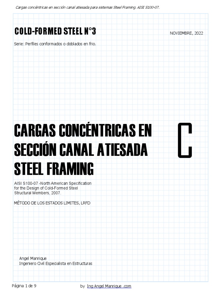COLD-ForMED STEEL N3. Diseño Por Cargas Concentricas de Sección Canal ...