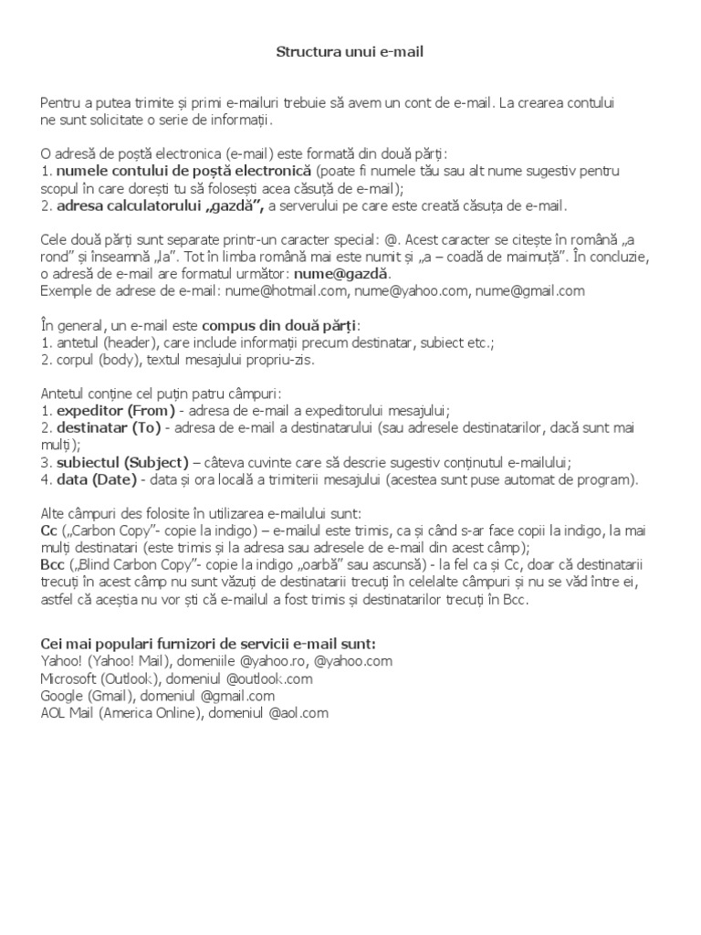 Structura Unui Mail Clasa A 6 A | PDF