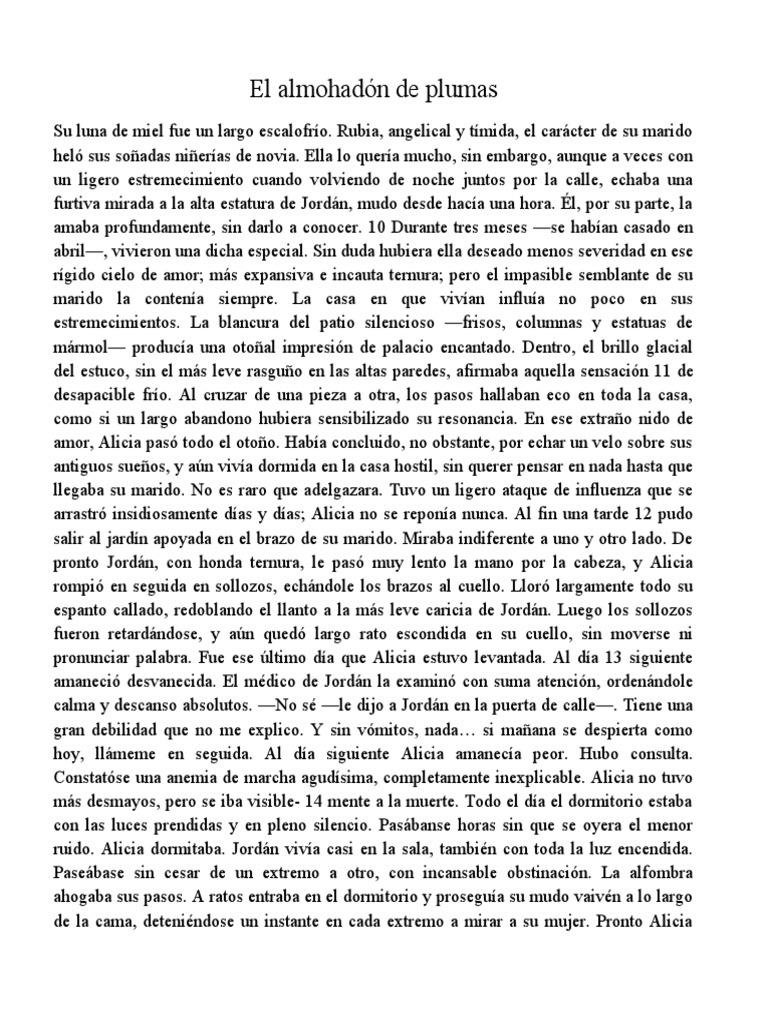 El Almohadón de Plumas - Cuento Fantástico | PDF
