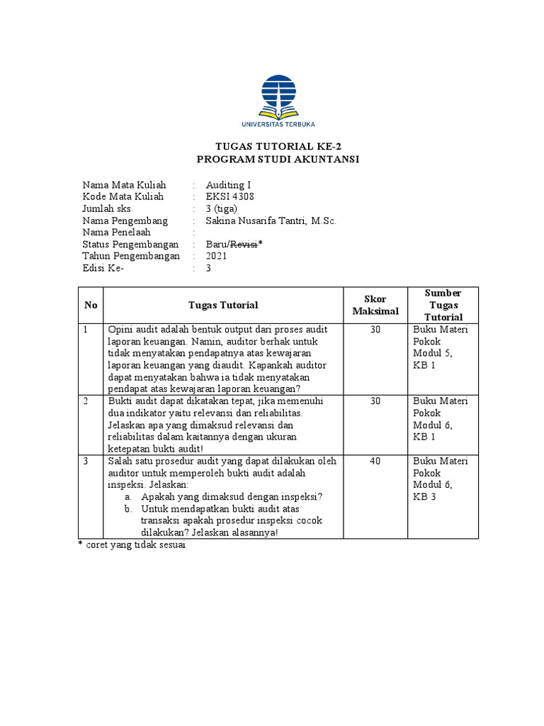 Tugas Tutorial Ke-2 Auditing 1 Eksi 4308 | PDF