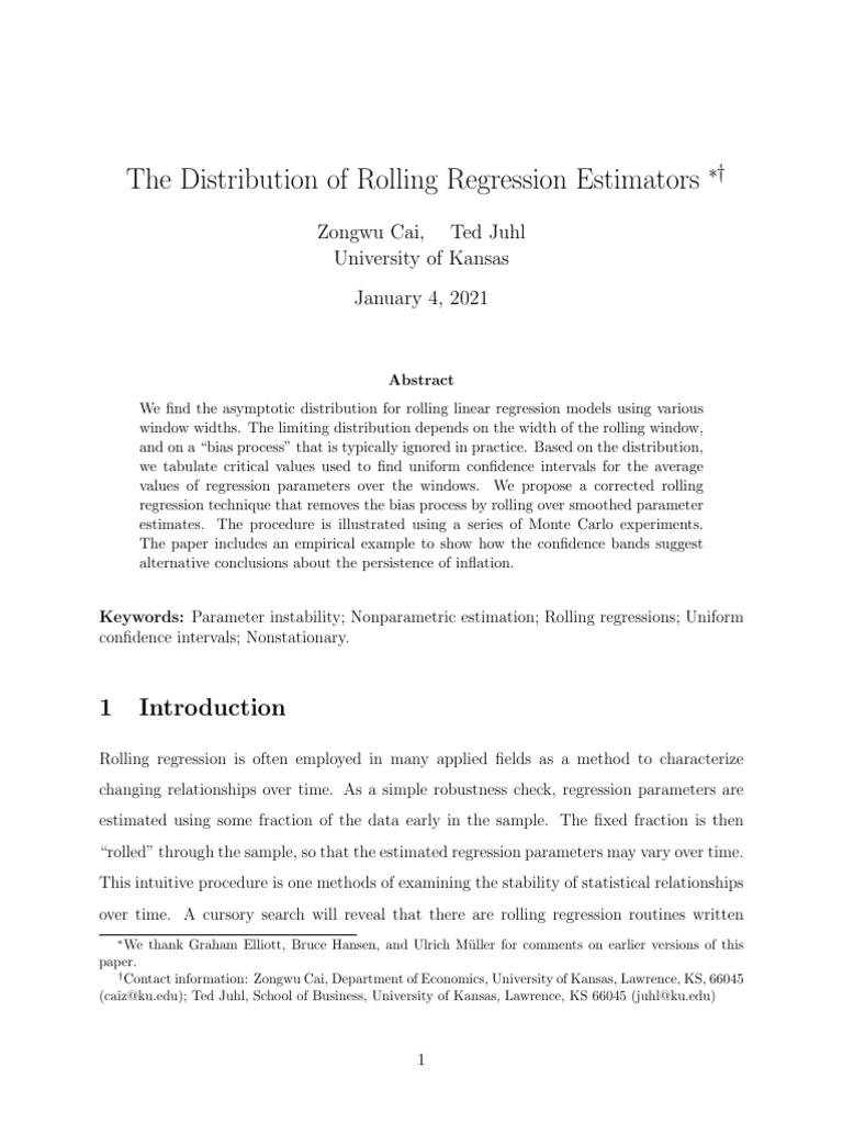 Rolling Regression Estimators Analysis | PDF | Regression Analysis | Bias Of An Estimator