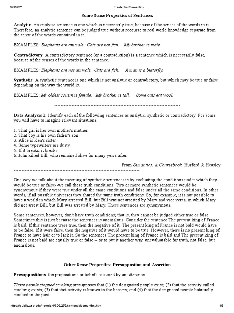 Sentential Semantics | PDF | Interpretation (Philosophy) | Western ...