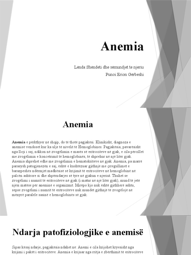 Shëndeti Dhe Sëmundjet Te Njeriu-Anemia | PDF