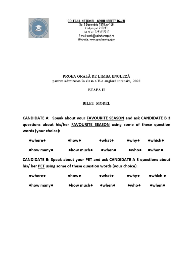 Model Proba Orala 2022etapa Ii | PDF