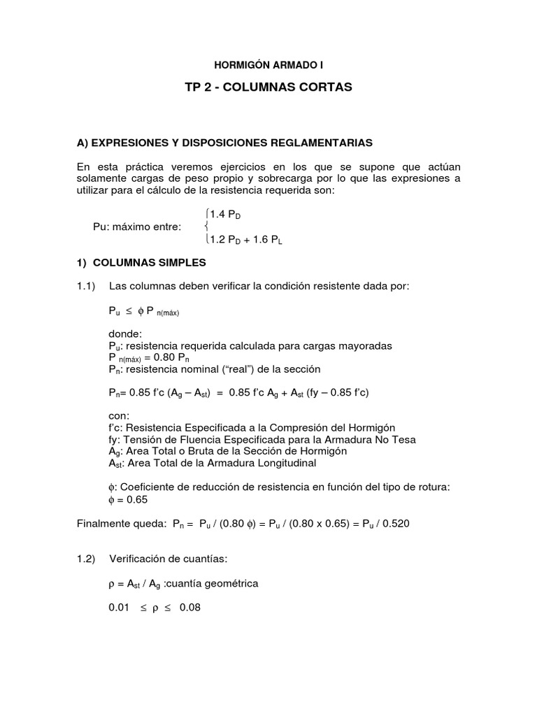 Diseño de Columnas Cortas en Hormigón | PDF | Concreto reforzado | Hormigón