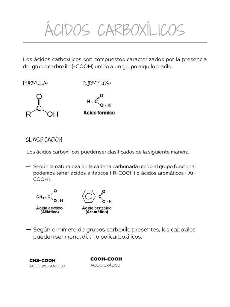 Clasificación y Usos de Ácidos Carboxílicos | PDF | Ácido carboxílico ...