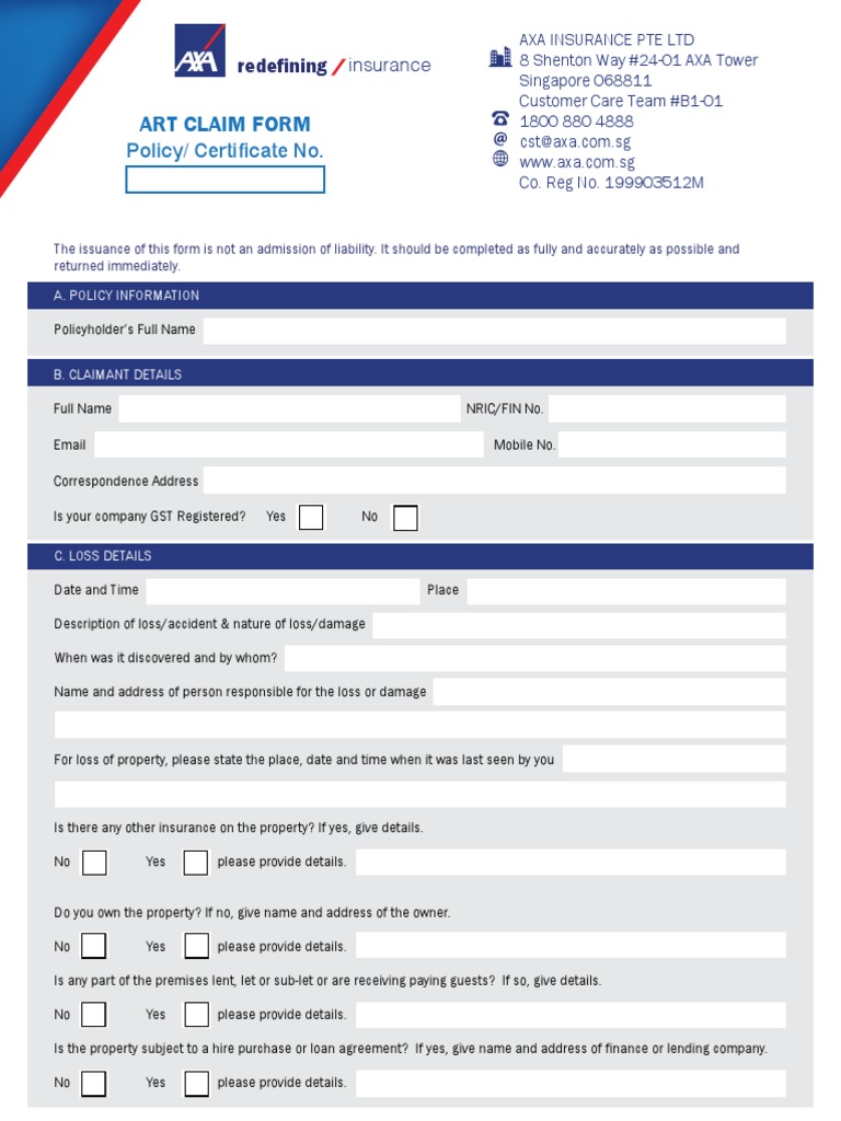 Art Art Claim Form | PDF | Insurance | Business