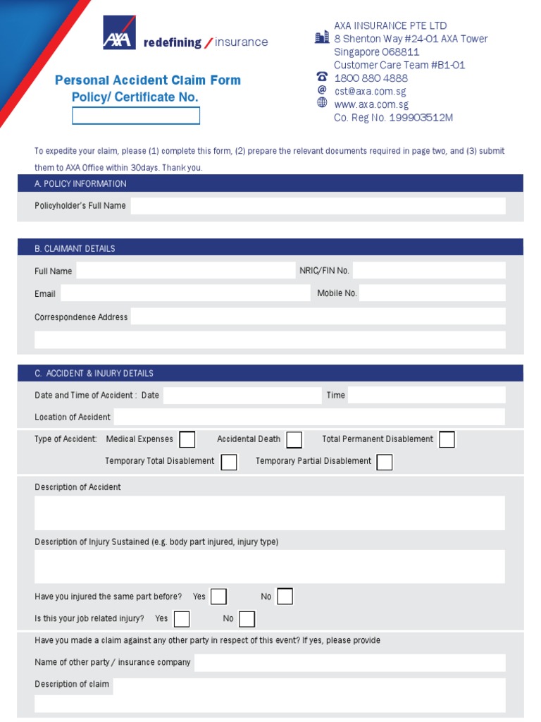 Personal Accident Gi Personal Accident Claim Form | PDF | Insurance ...