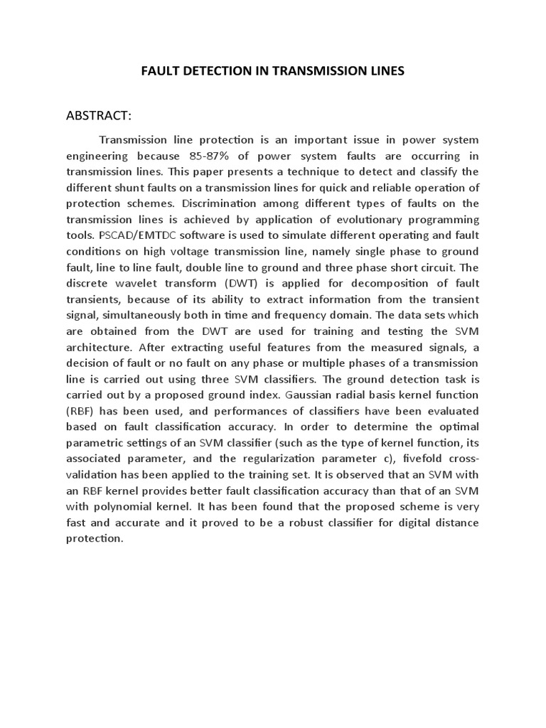 Fault Detection in Transmission Lines | PDF | Transformer | Electricity