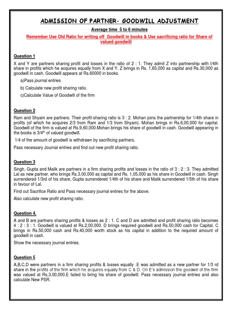 Adjustment of Goodwill-Admission PDF | PDF | Goodwill (Accounting ... Adjustment of Goodwill-Admission PDF | PDF | Goodwill (Accounting ...