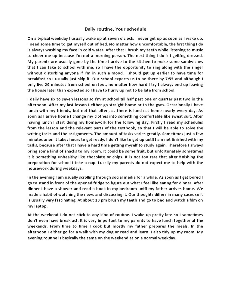 English Essay: Daily Routine | PDF | Lunch | Eating Behaviors Of Humans