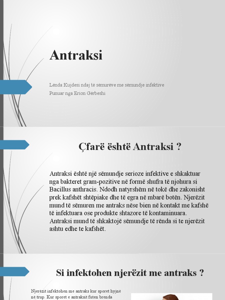 Kujdesi Ndaj Të Sëmurëve Me Sëmundje Infektive-Antraksi | PDF