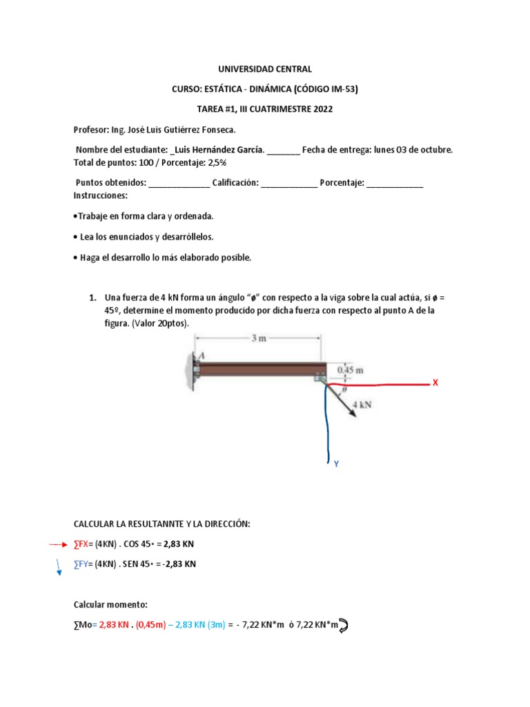 Tarea 1 Estatica | PDF | Métodos y materiales de enseñanza