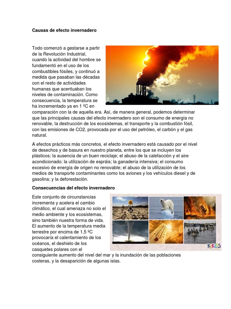 Las principales causas y consecuencias del efecto invernadero | PDF | Gases de efecto ...