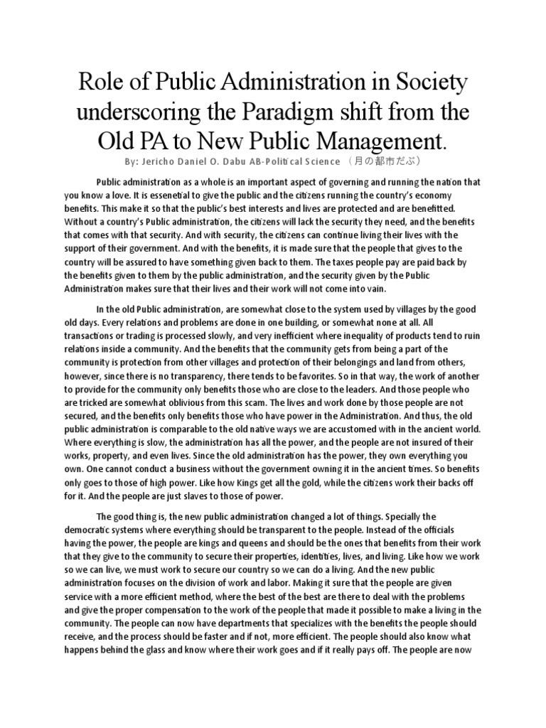 Role of Public Administration in Society Underscoring The Paradigm ... Role of Public Administration in Society Underscoring The Paradigm ...