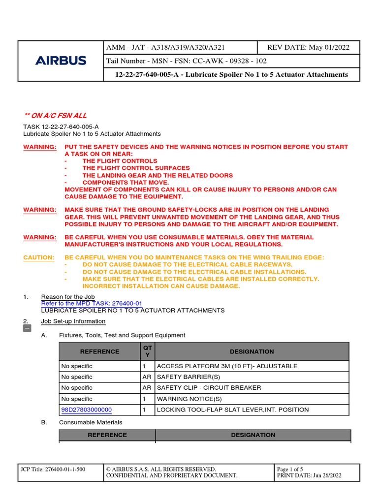 AMM - JAT - A318/A319/A320/A321 REV DATE: May 01/2022 Tail Number - MSN ...