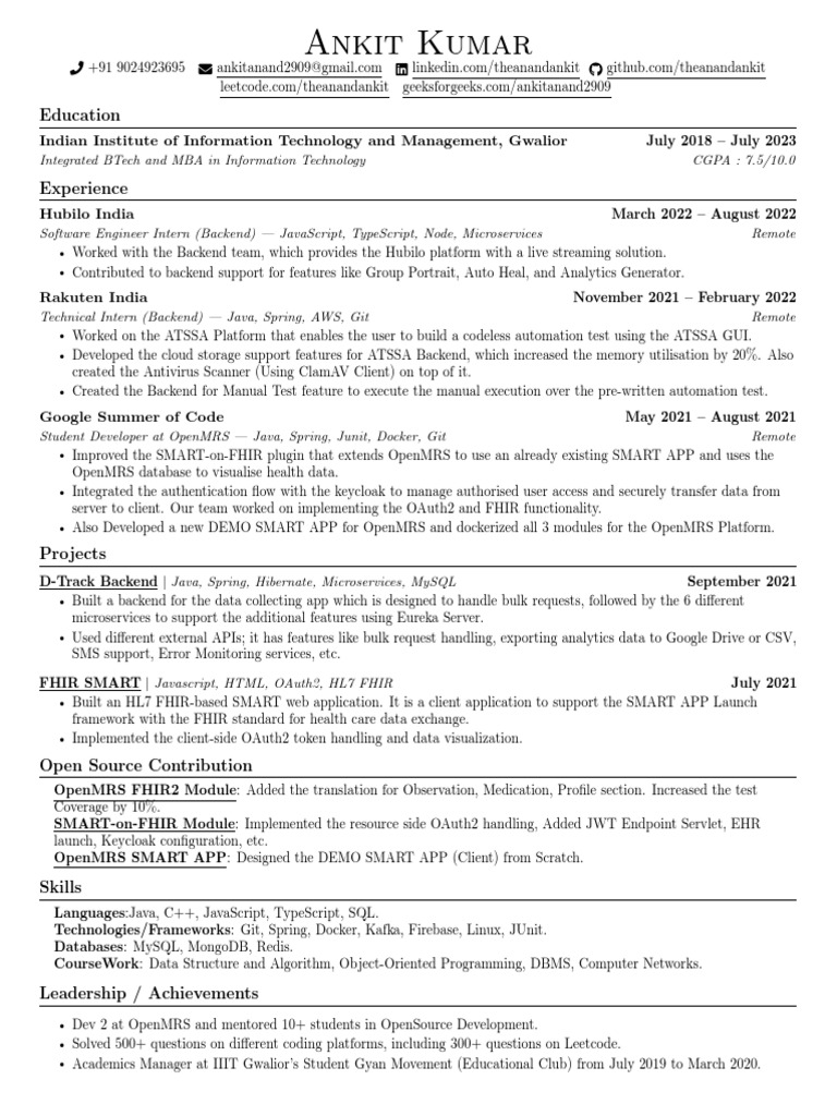 Ankit Kumar's Resume - Software Engineer | PDF | Web Application | Software Development