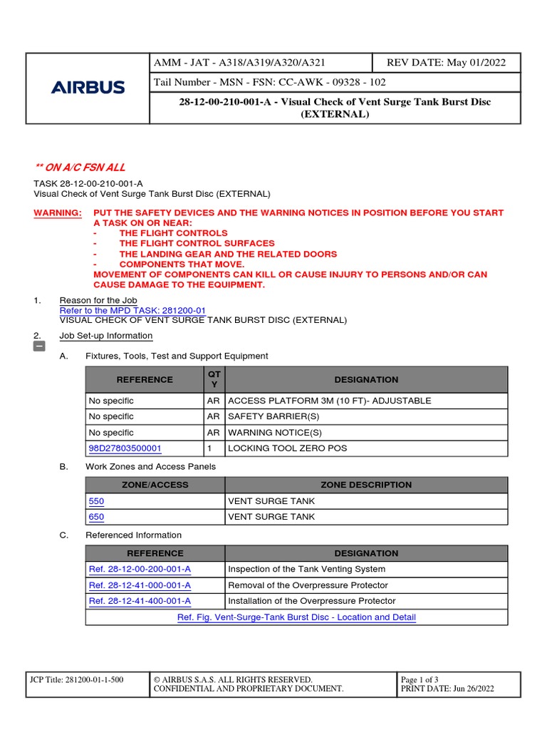AMM - JAT - A318/A319/A320/A321 REV DATE: May 01/2022 Tail Number - MSN - FSN: CC-AWK - 09328 ...