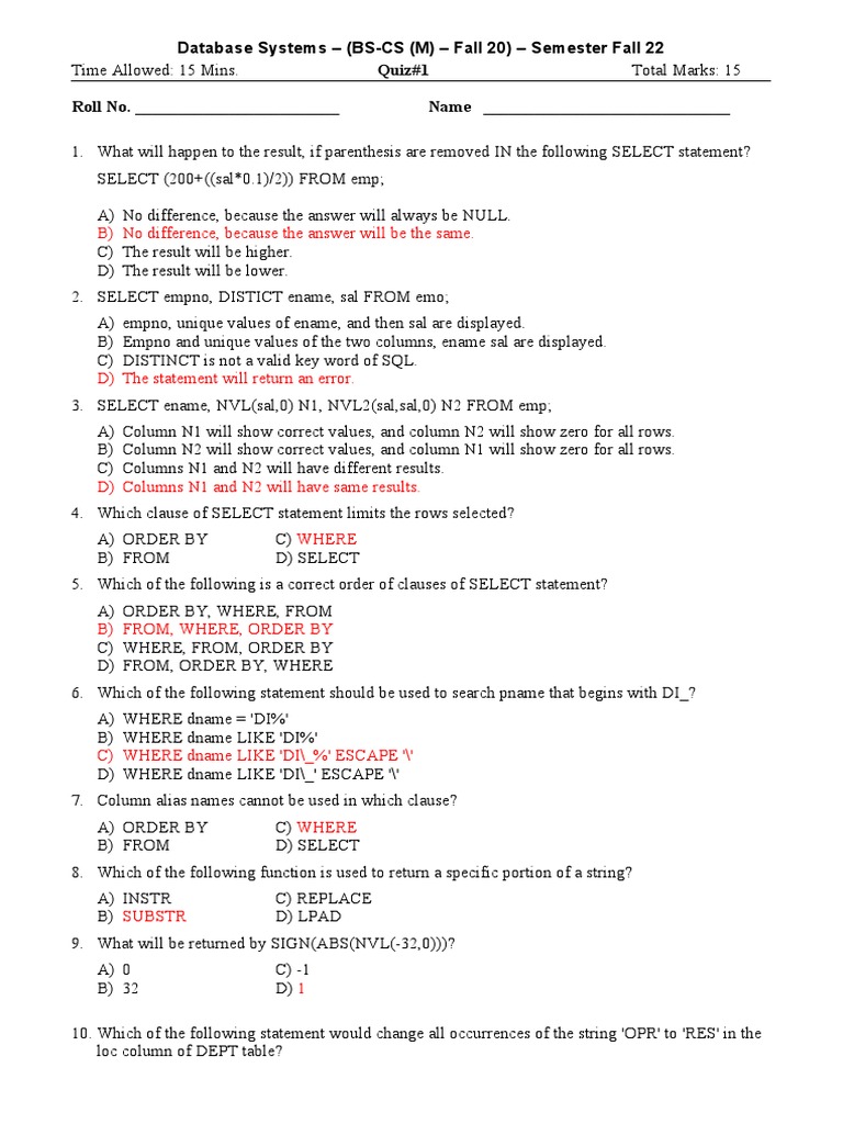DBS Lab Quiz-1 Fall 22 | PDF | Computer Data | Data Management Software