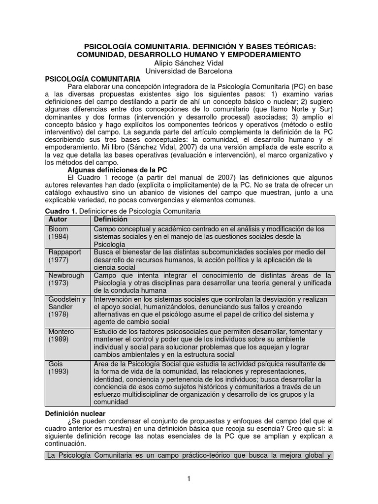 Psicología Comunitaria: Definiciones y Bases | PDF | Sicología | Comunidad