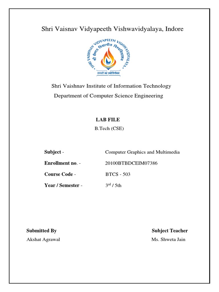 Computer Graphics Lab File CSE 5th Sem | PDF | 3 D Computer Graphics | Digital Audio