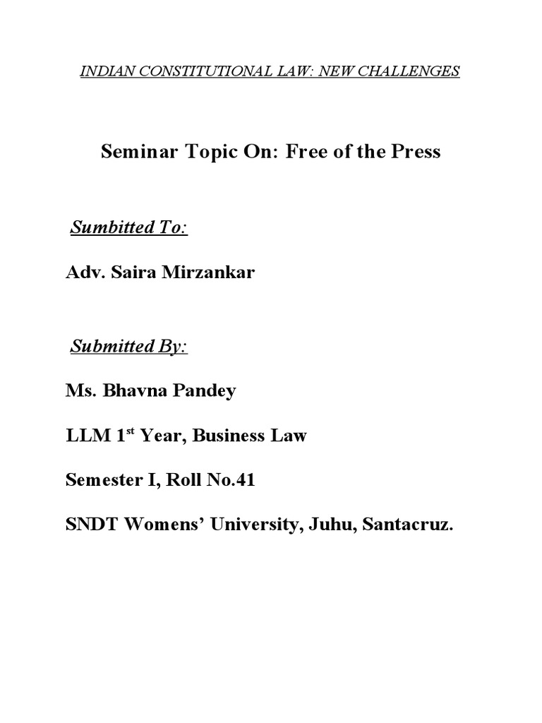 Indian Constitutional Law: Press Freedom Challenges | PDF | Freedom Of ...