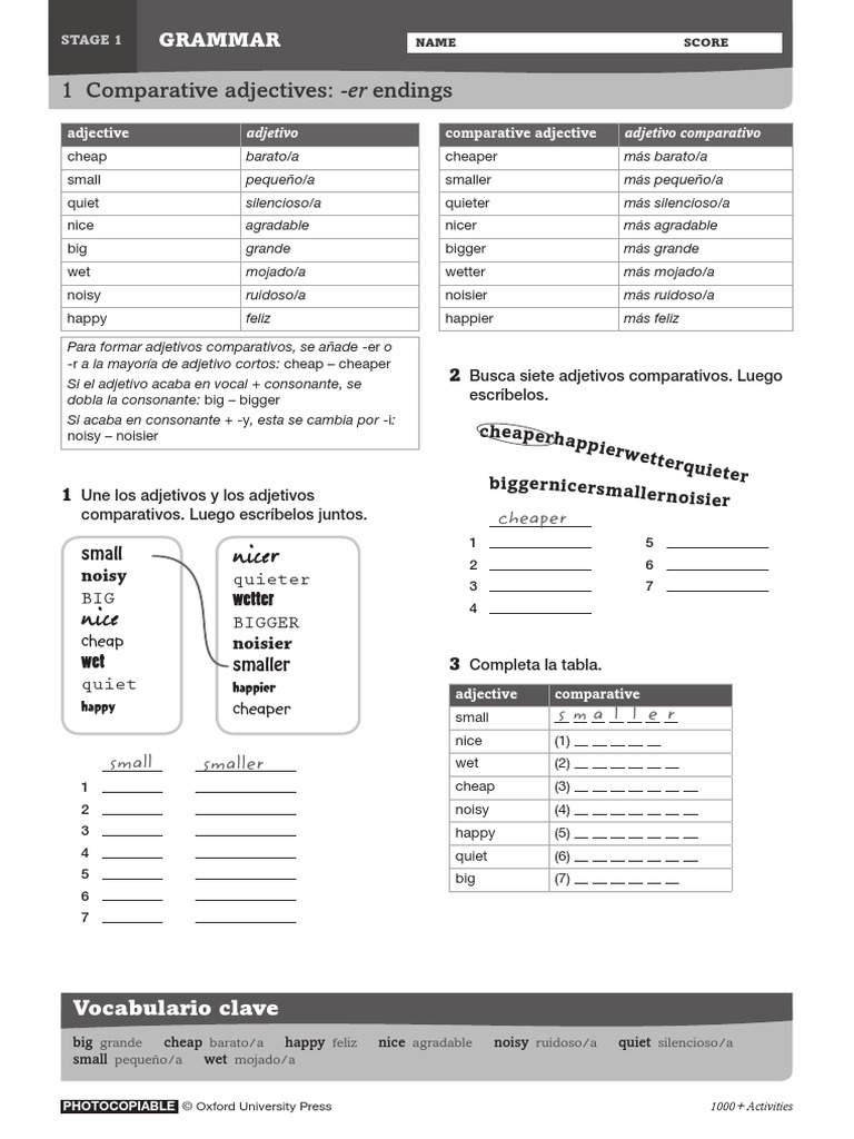 1 Comparative Adjectives - Er Endings | PDF | Semántica | Unidades ...