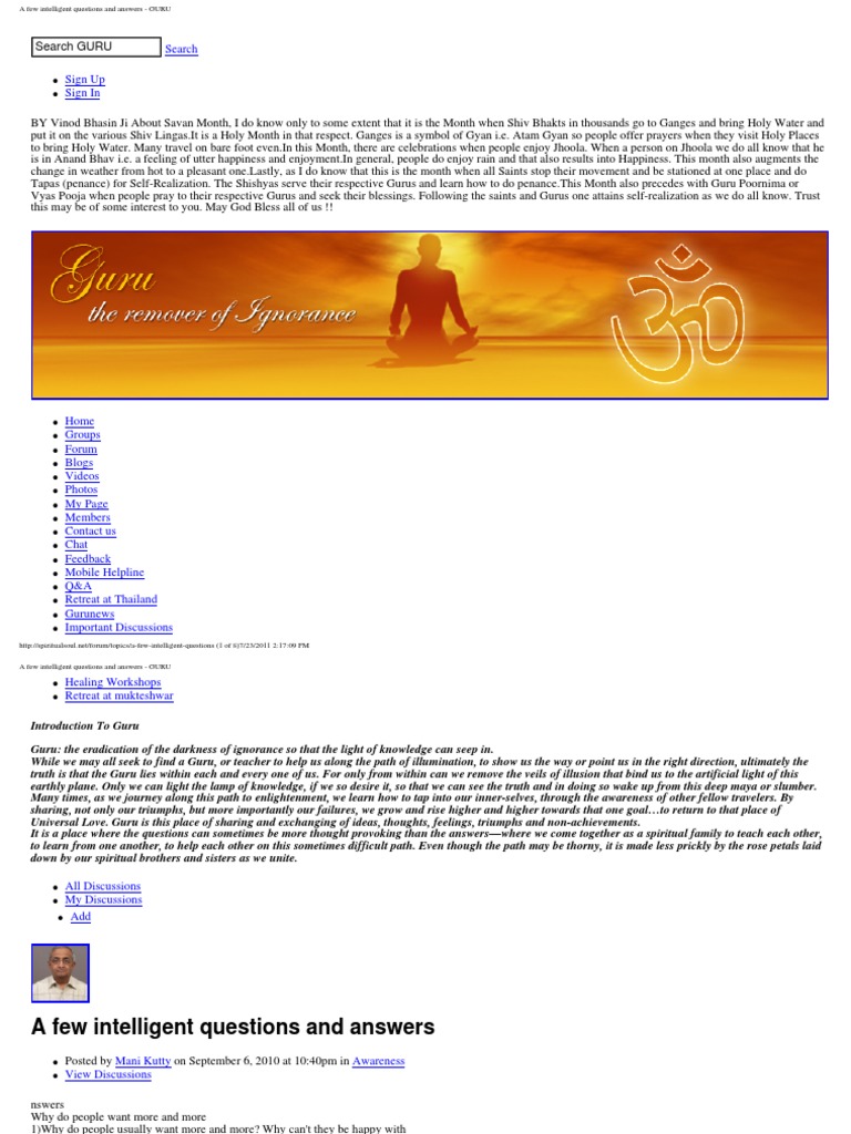 A Few Intelligent Questions and Answers - GURU | PDF | Guru | Maya ...