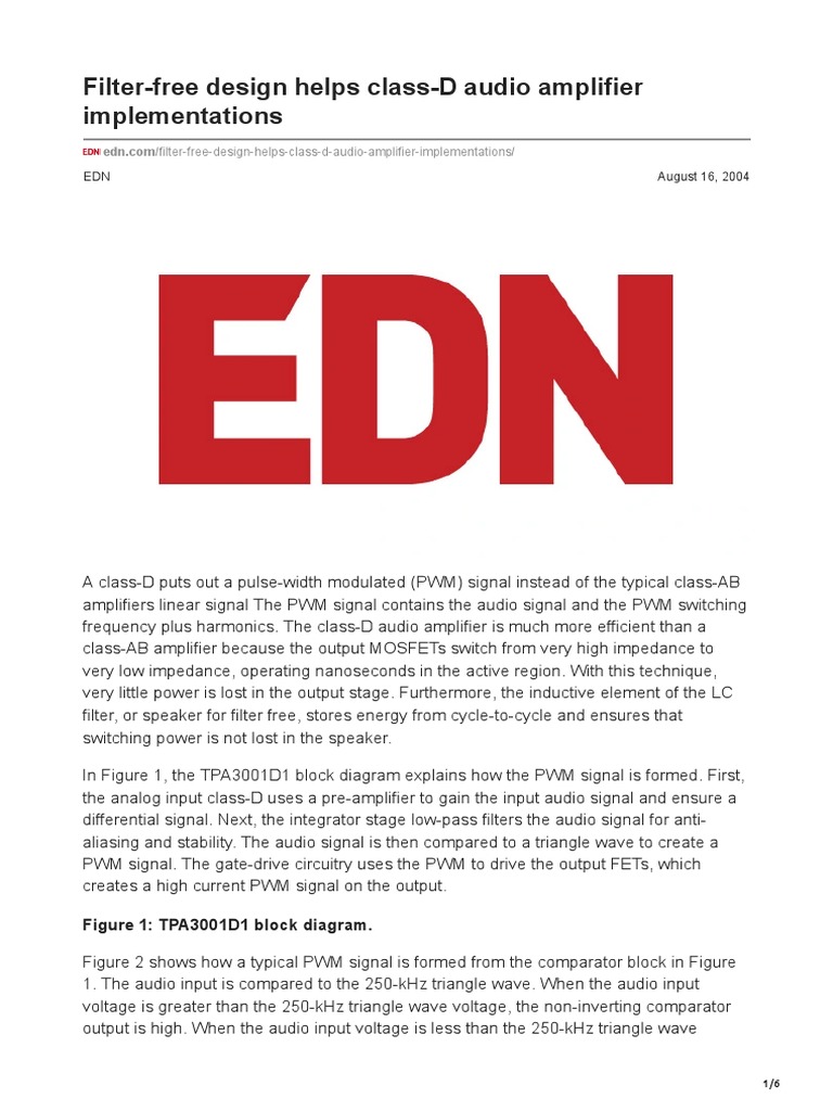 Filter-Free Design Helps Class-D Audio Amplifier Implementations | PDF ...