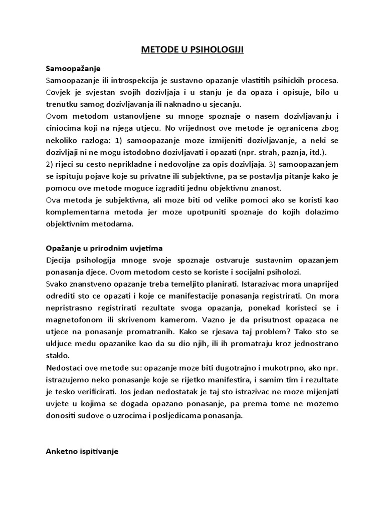 Metode U Psihologiji | PDF