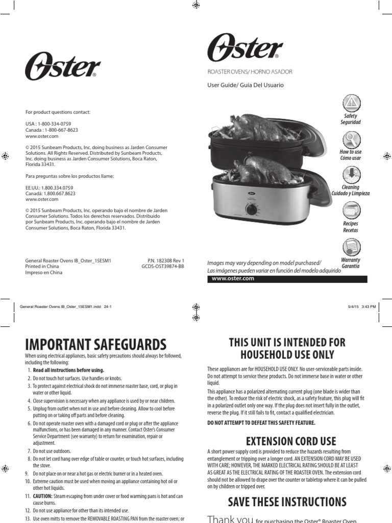 Oster Roaster Oven User Guide Original | PDF | Roasting | Baking