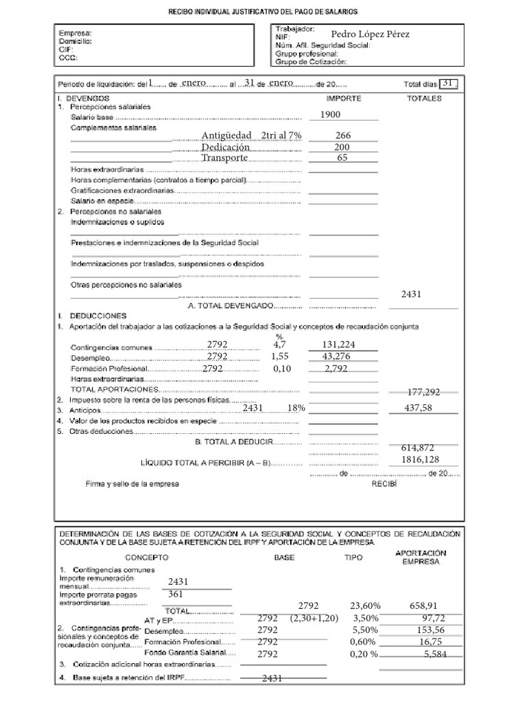 FOL 8. Nómina Pedro López | PDF