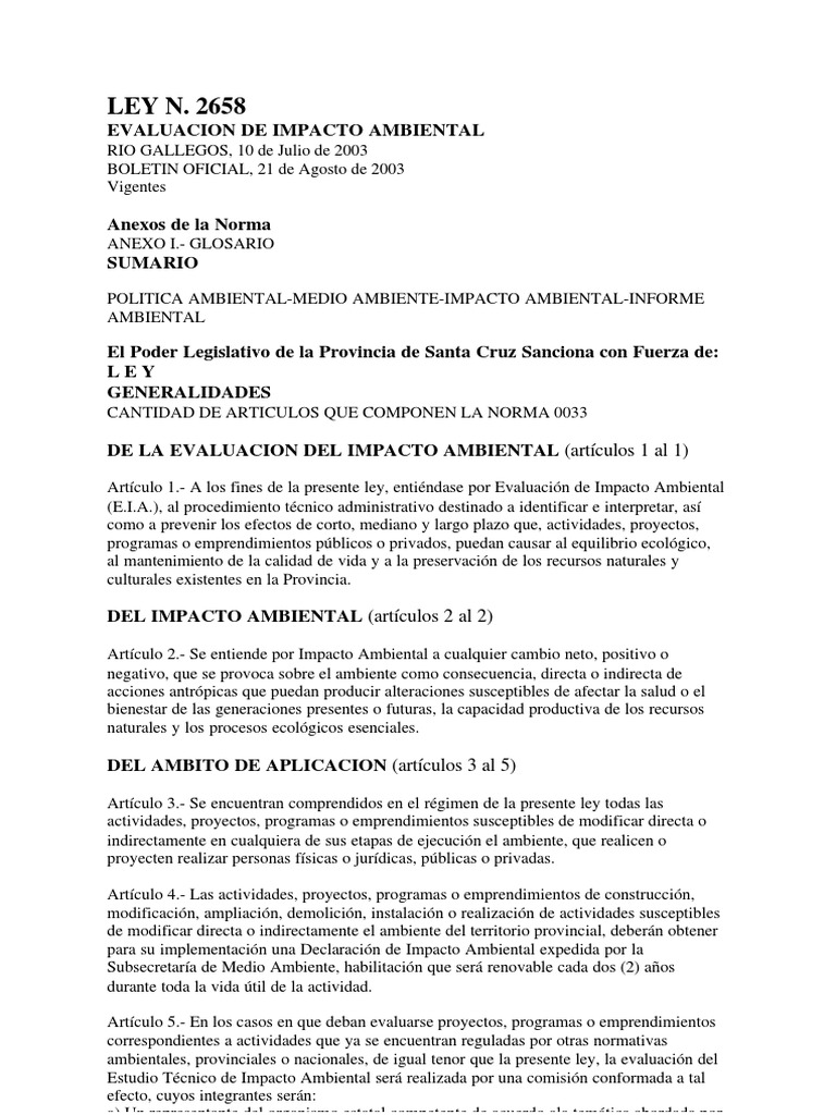 Ley Provincial 2658 | PDF | Evaluación de impacto ambiental | Entorno natural