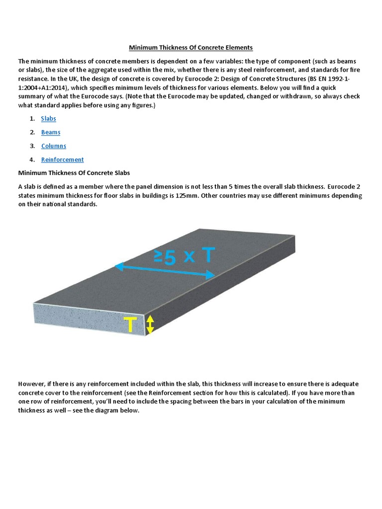 Minimum Thickness of Concrete Elements | PDF | Concrete | Beam (Structure)