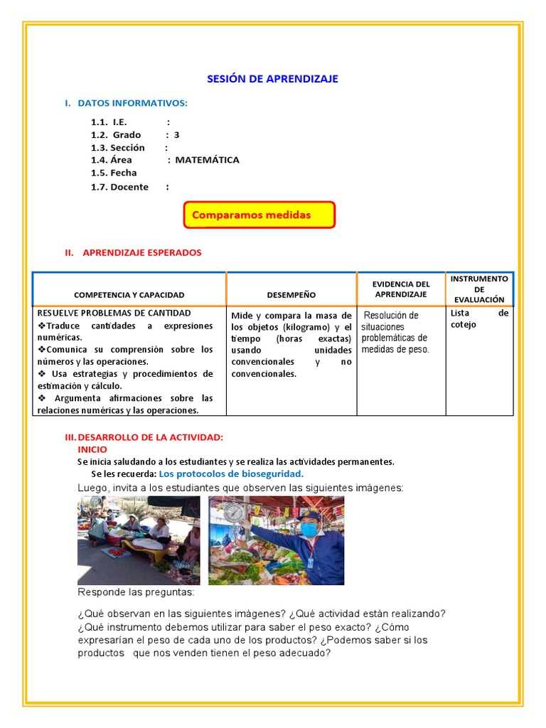 Sesión de Comparamos Medidas | PDF | Kilogramo | Aprendizaje
