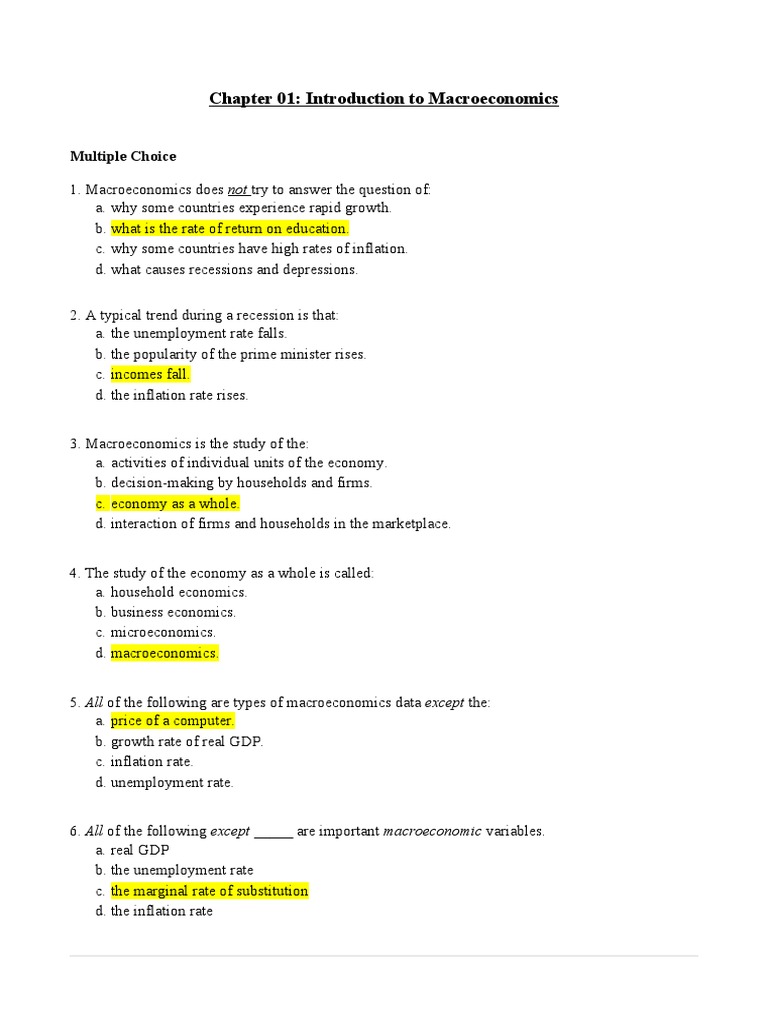 Macroeconomics Basics Quiz | PDF | Macroeconomics | Gross Domestic Product